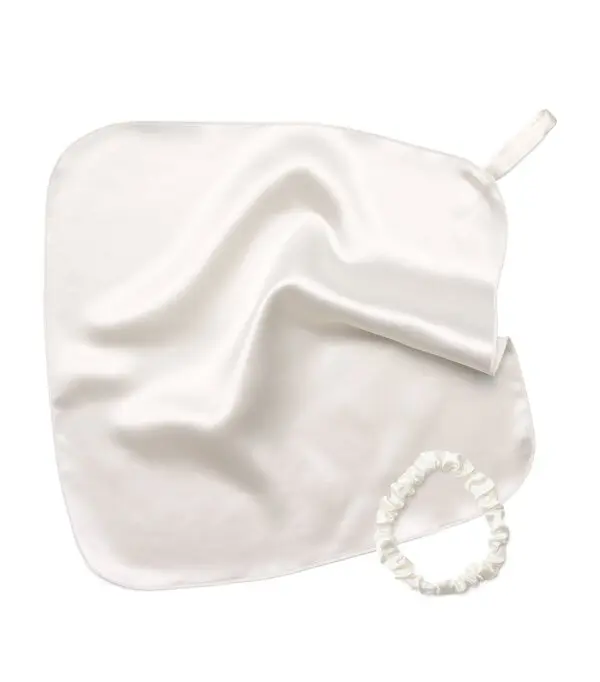 HYOUMANKIND Silk Face Cloth And Hair Tie Bundle - White