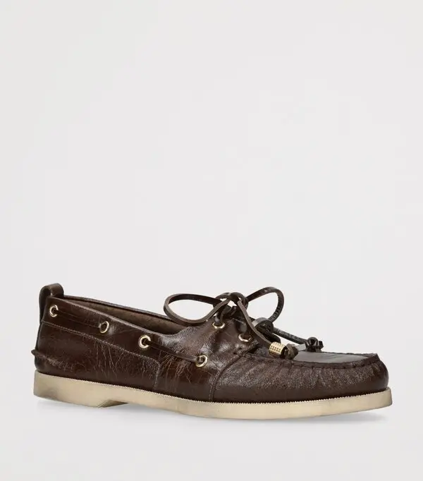GOLDEN GOOSE Leather Boat Shoes - Brown