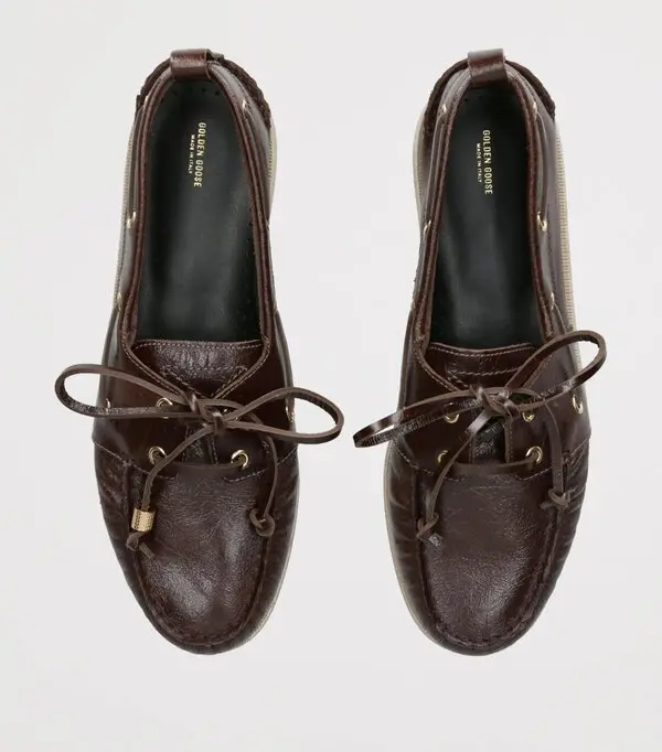GOLDEN GOOSE Leather Boat Shoes - Brown