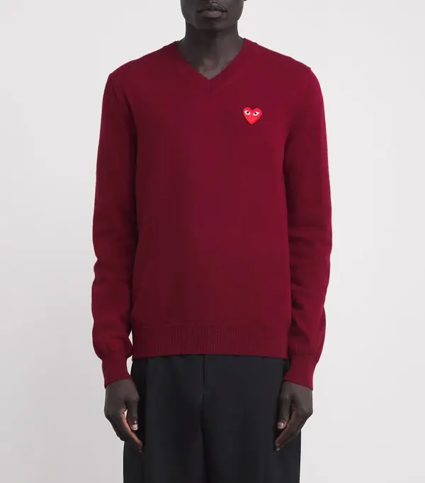 Play Comme Des Garcon Wool V-neck Sweater - Burgundy