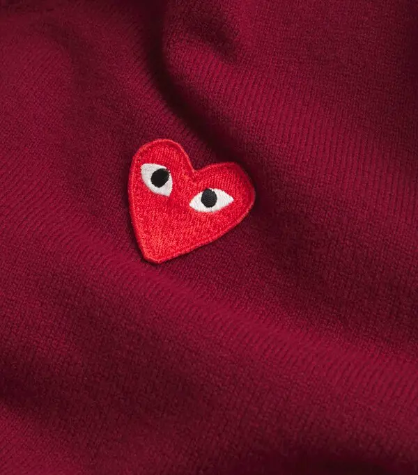 Play Comme Des Garcon Wool V-neck Sweater - Burgundy