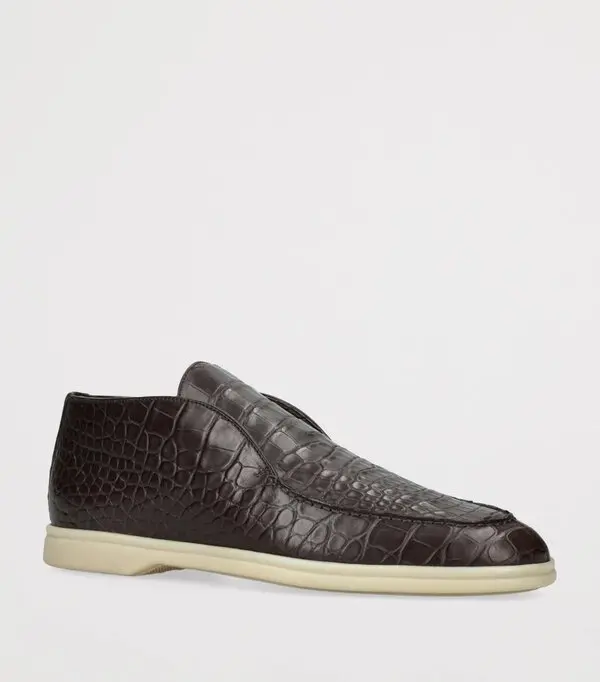 BROTINI Alligator Skin Ankle Boots - Brown