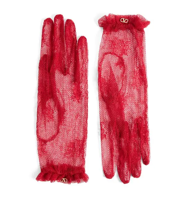 Valentino Garavani Lace Vlogo Signature Gloves - Red