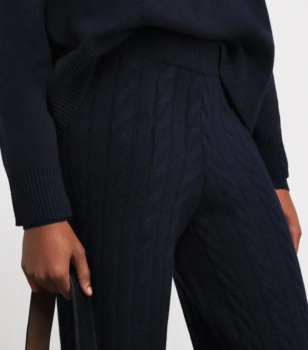 Soft Goat Cashmere Cable-knit Sweatpants - Navy