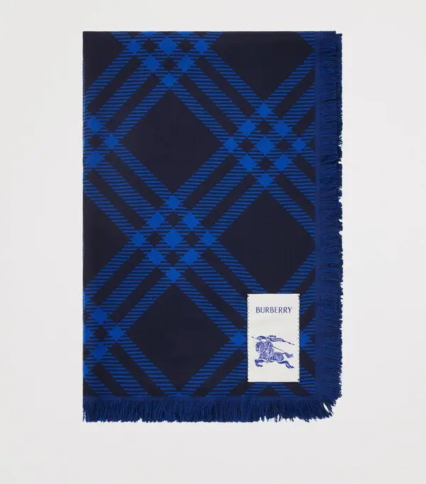 Burberry Wool-silk Wide Check Scarf - Blue