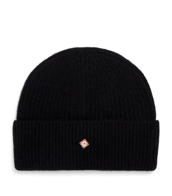 Casablanca Wool Ribbed Beanie - Black