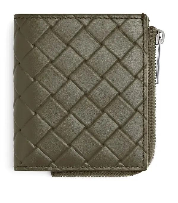 Bottega Veneta Leather Intrecciato Bifold Wallet - Green