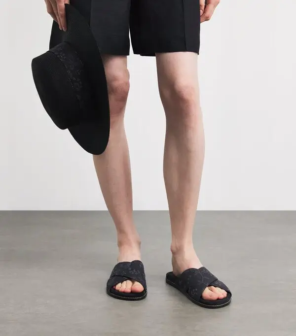 Eleventy Embroidered Crossover Slides - Black