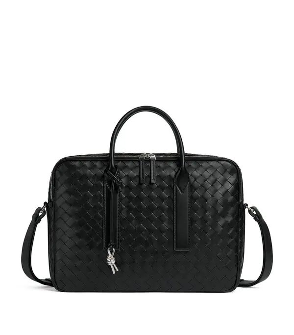 Bottega Veneta Leather Intrecciato Briefcase - Grey