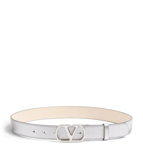 Valentino Garavani Leather Vlogo Signature Belt - Metallic