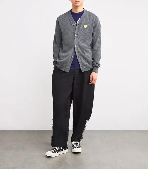 Play Comme Des Garcon Wool Heart Cardigan - Grey