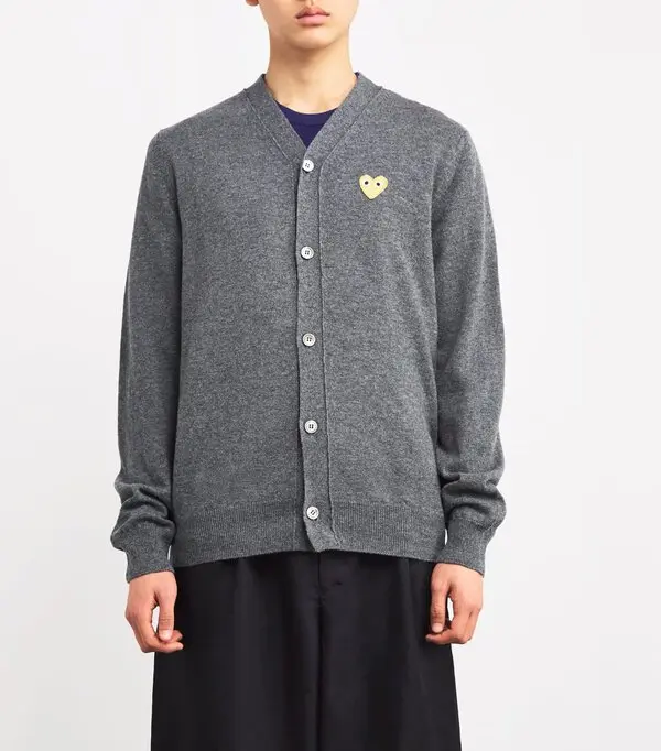 Play Comme Des Garcon Wool Heart Cardigan - Grey