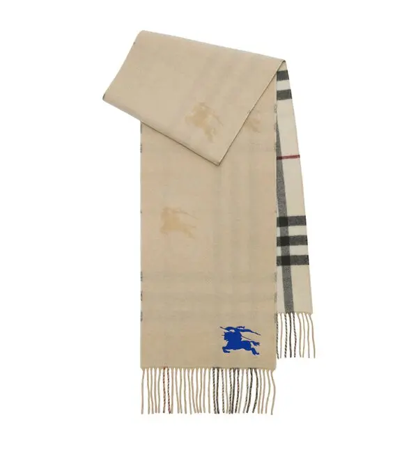 Burberry Cashmere Reversible Check Ekd Scarf - Beige