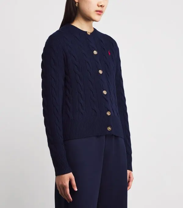 Polo Ralph Lauren Wool-cashmere Cable-knit Cardigan - Navy