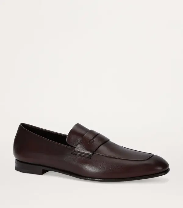 Zegna Leather L'asola Loafers - Black