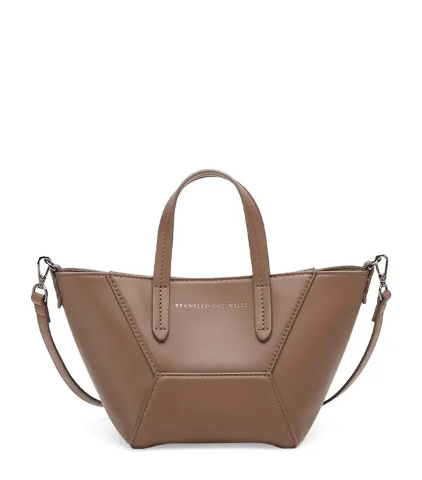 Brunello Cucinelli Mini Calfskin Bc Duo Tote Bag - Brown