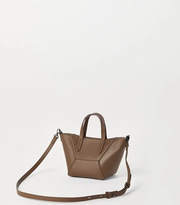 Brunello Cucinelli Mini Calfskin Bc Duo Tote Bag - Brown