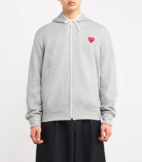 Play Comme Des Garcon Zip-up Heart Hoodie - Grey