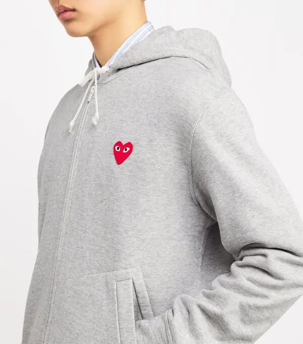 Play Comme Des Garcon Zip-up Heart Hoodie - Grey