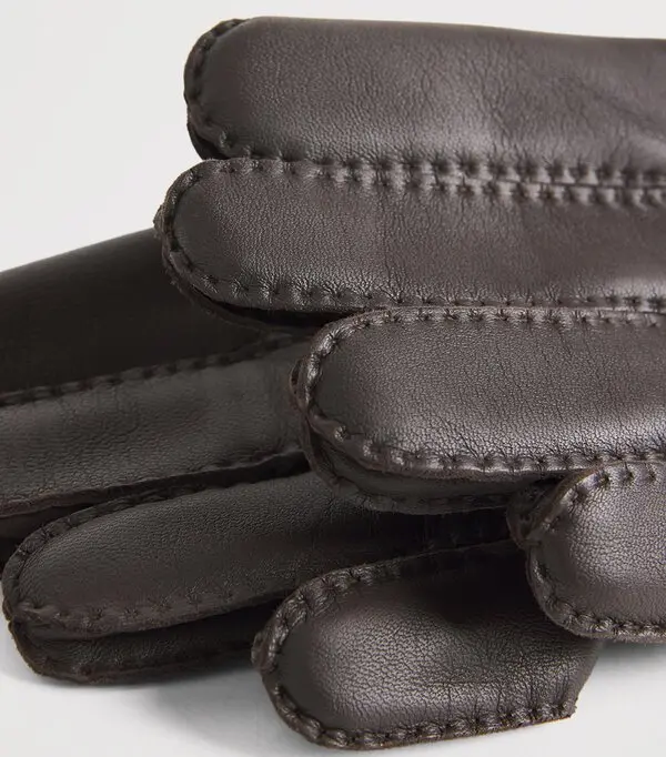 DENTS Leather Gloves With Cashmere Lining - Brown