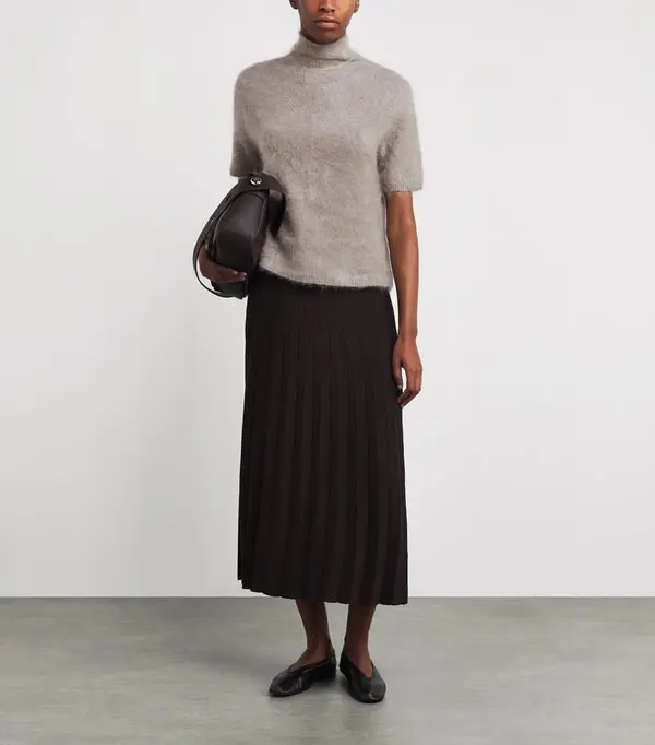 Soft Goat Brushed Cashmere Short-sleeve Sweater - Beige