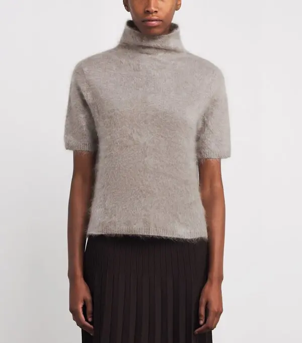 Soft Goat Brushed Cashmere Short-sleeve Sweater - Beige