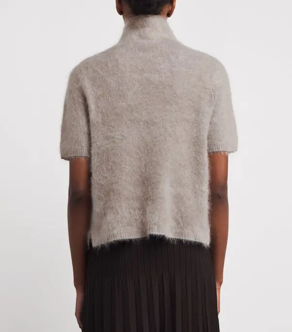 Soft Goat Brushed Cashmere Short-sleeve Sweater - Beige