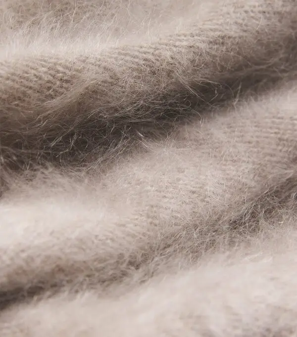 Soft Goat Brushed Cashmere Short-sleeve Sweater - Beige