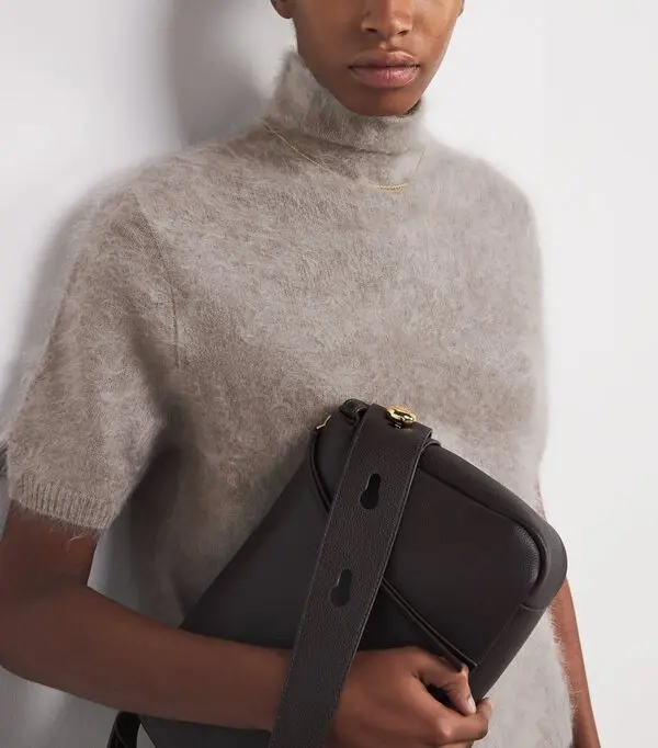 Soft Goat Brushed Cashmere Short-sleeve Sweater - Beige