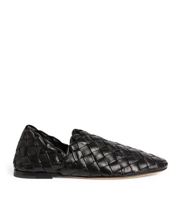 Bottega Veneta Leather Intrecciato Slippers - Black