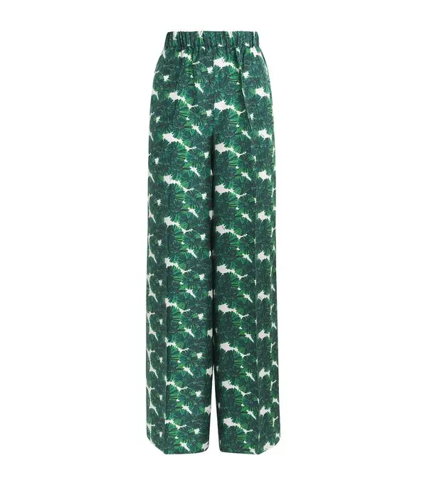 Max Mara Printed Silk Trousers - Green