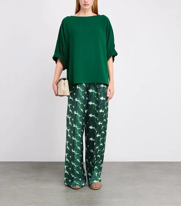 Max Mara Printed Silk Trousers - Green
