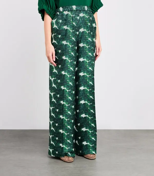 Max Mara Printed Silk Trousers - Green