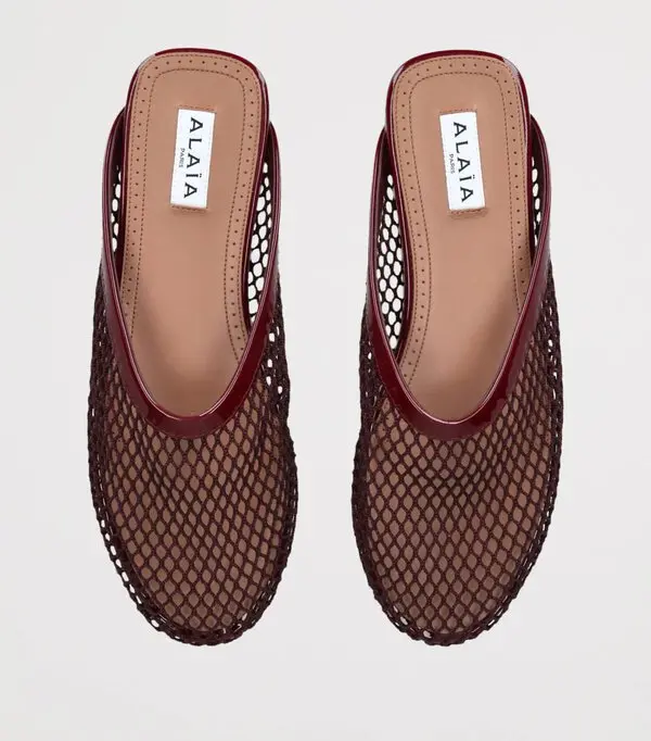 Alaïa Flat Fishnet Mules - Burgundy