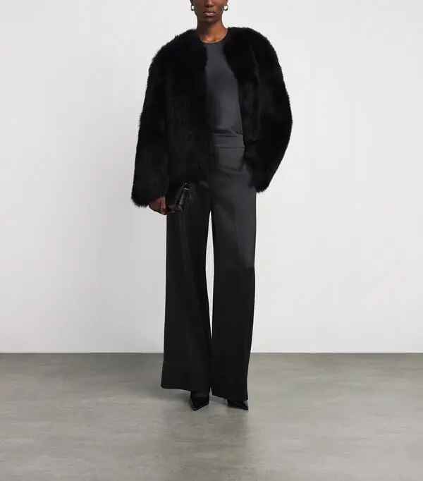 JOSEPH Satin Tailored Trousers - Black