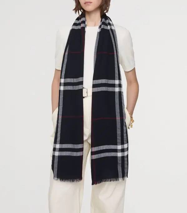 Burberry Wool Wide Check Scarf - Blue