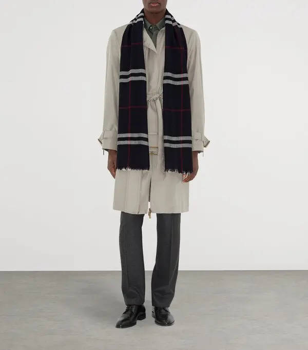 Burberry Wool Wide Check Scarf - Blue