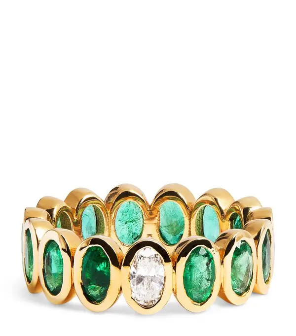 Shay Diamond And Emerald Eternity Ring - Gold