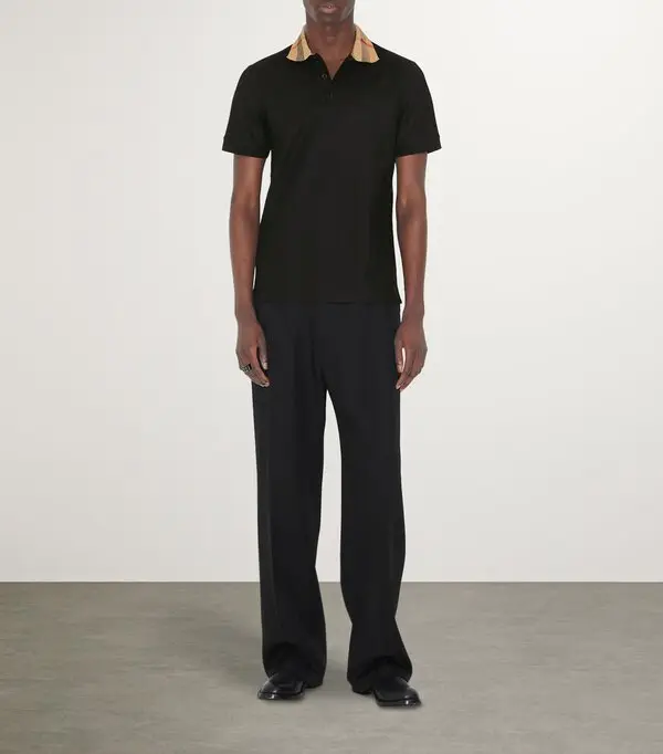 Burberry Cotton Check-collar Polo Shirt - Black