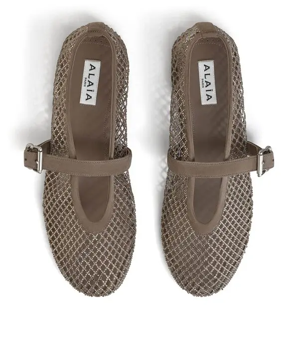 Alaïa Beaded Mesh Ballet Flats - Silver