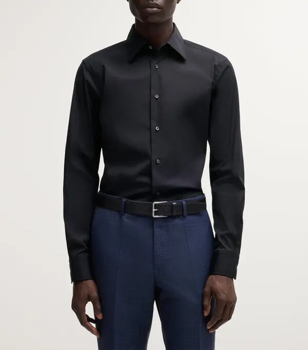 BOSS Stretch-cotton Slim Shirt - Navy