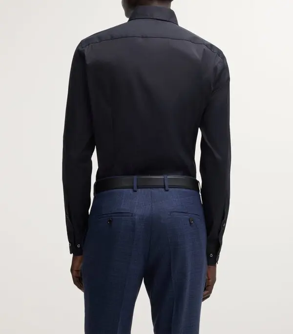 BOSS Stretch-cotton Slim Shirt - Navy