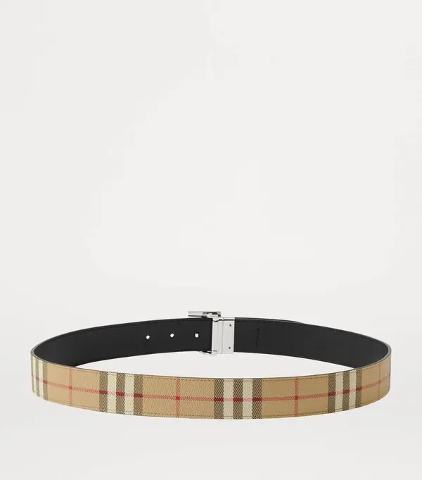 Burberry Leather And Check Reversible Tb Belt - Beige