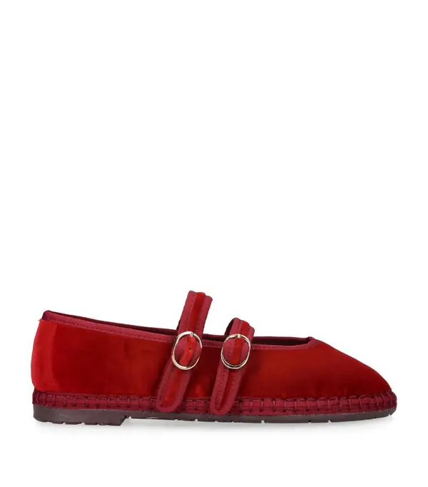 FLABELUS Velvet Mary Jane Flats - Red