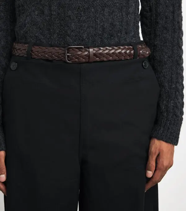 Giorgio Armani Leather Woven Belt - Brown