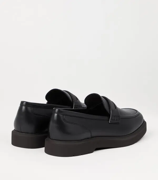 Brunello Cucinelli Leather Penny Loafers With Monili Detailing - Black