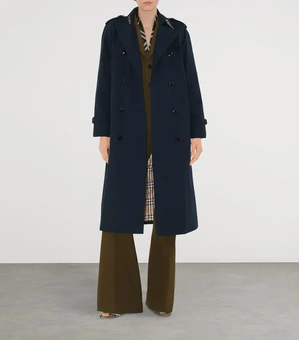 Burberry Long Waterloo Heritage Trench Coat - Blue