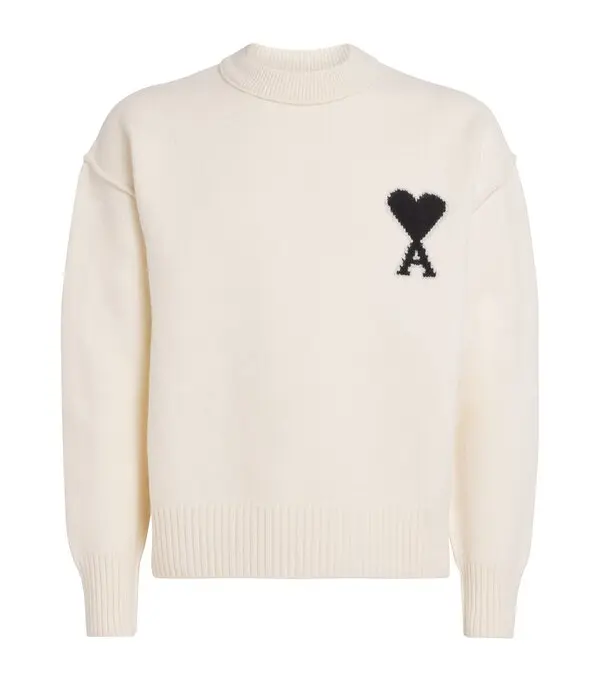 Ami Wool Logo Sweater - Beige