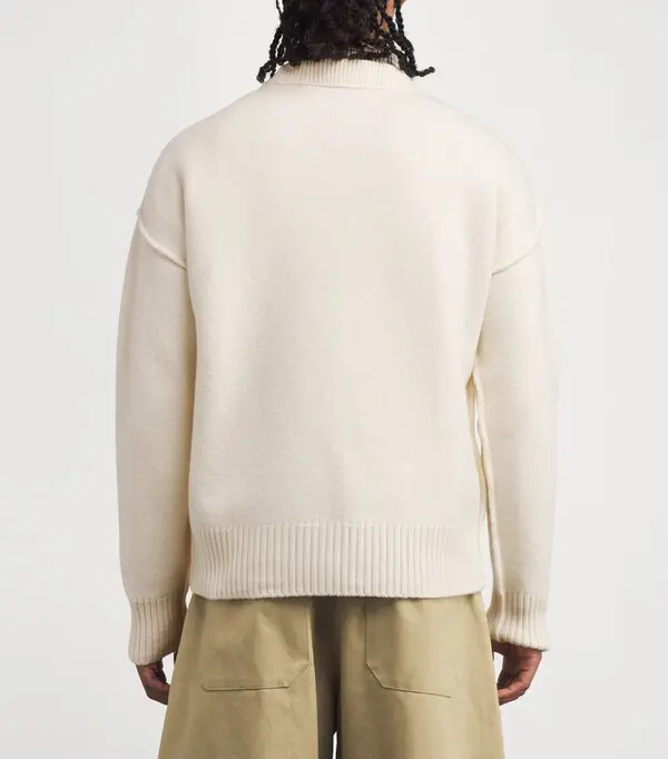 Ami Wool Sweater With Logo - Beige