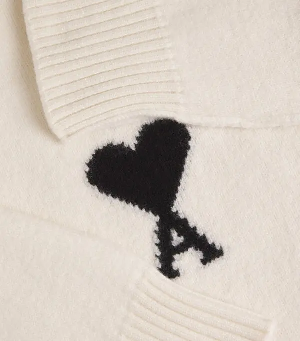 Ami Wool Sweater With Logo - Beige